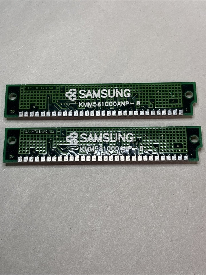 Pair Samsung 1MB KMM58100ANP-8 Fast Page DRAM FPM 80ns SIMM Memory ...