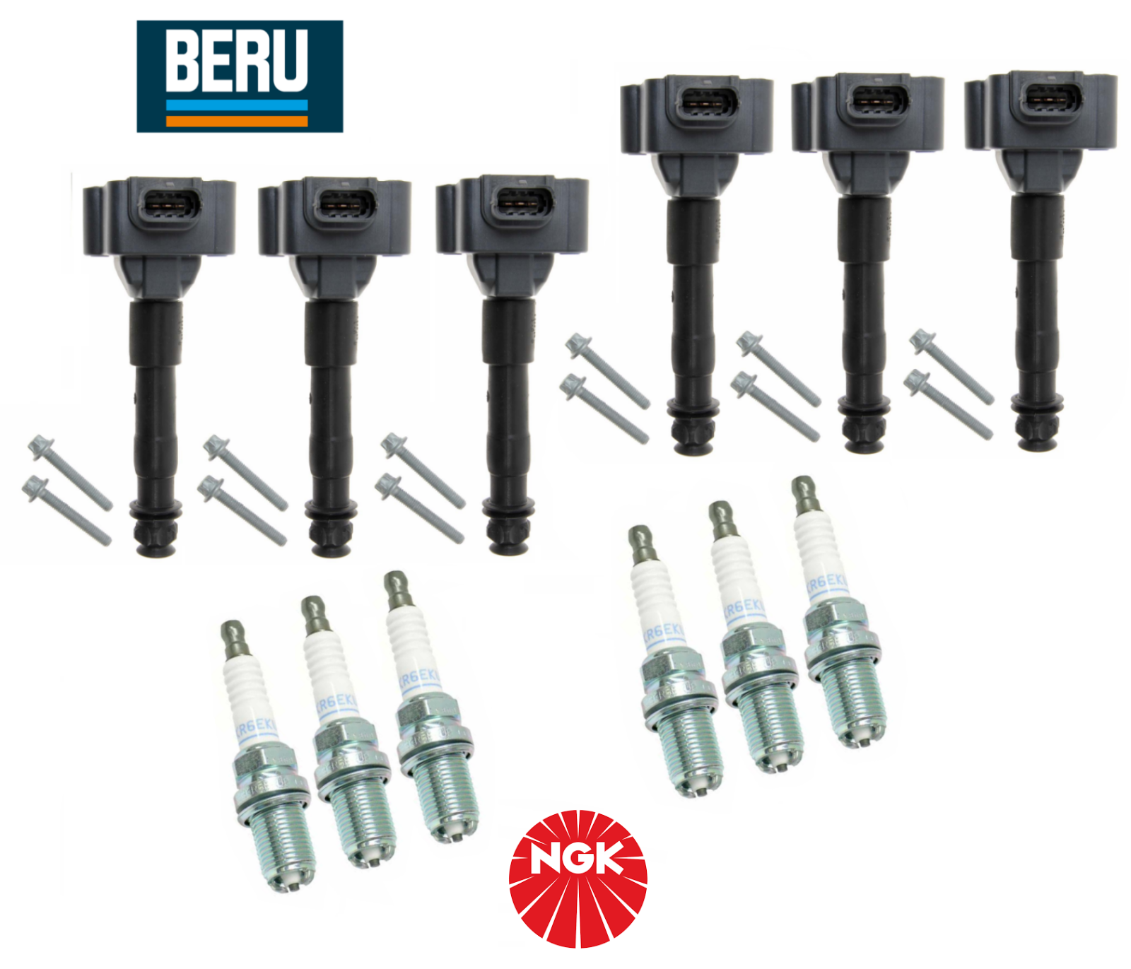 OEM Ignition Coil Beru & Spark Plug NGK (6Sets) for Porsche 911 Boxster ...