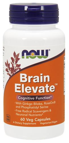 NOW Foods Brain Elevate 60 Cap Ginkgo Biloba RoseOx Phosphatidyl Serine ...