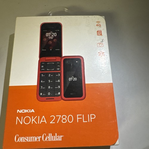 Consumer Cellular Locked Nokia 2780 Red Flip Phone 4G LTE 4GB 5.0MP 2.7 ...
