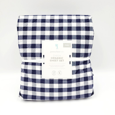Pottery Barn Kids Check Organic Sheet Set FULL Navy Checkered NEW | eBay