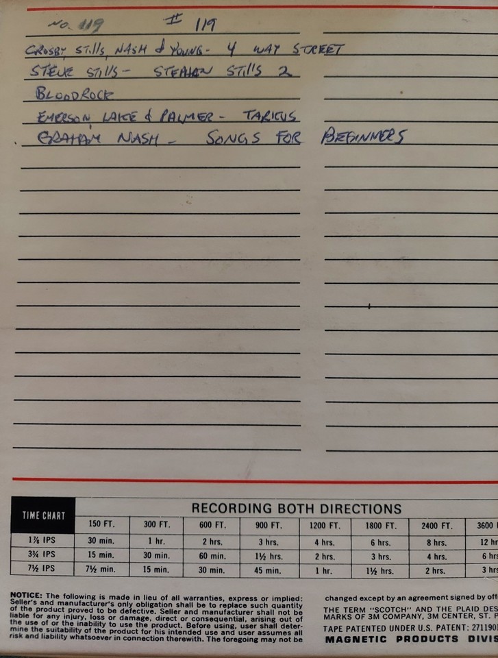 REEL TO REEL TAPE CROSBY STILLS NASH & YOUNG, EMERSON LAKE & PALMER ...