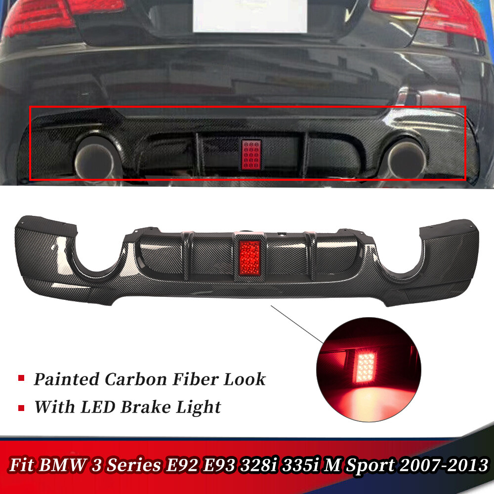 Carbon Fiber Rear Diffuser Bumper W/ Light LED Fit BMW E92 E93 328i ...
