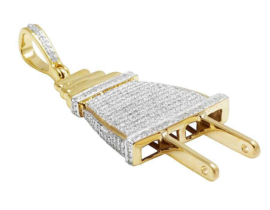 Genuine Diamond 10K Yellow Gold Real Diamond Plug Fuse Charm Pendant 1 ...