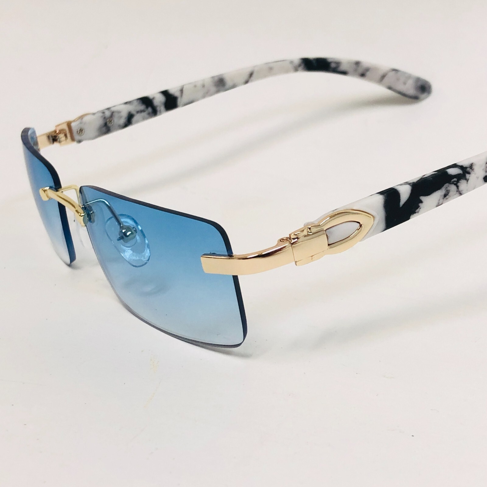 Black Tint Mens Rectangle Luxury Hip Hop Fashion Gold Frame Rimless ...