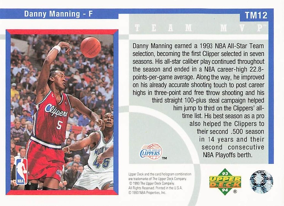 Danny Manning Team MVP Upper Deck 1993-94 Basketball Card #TM12 | eBay