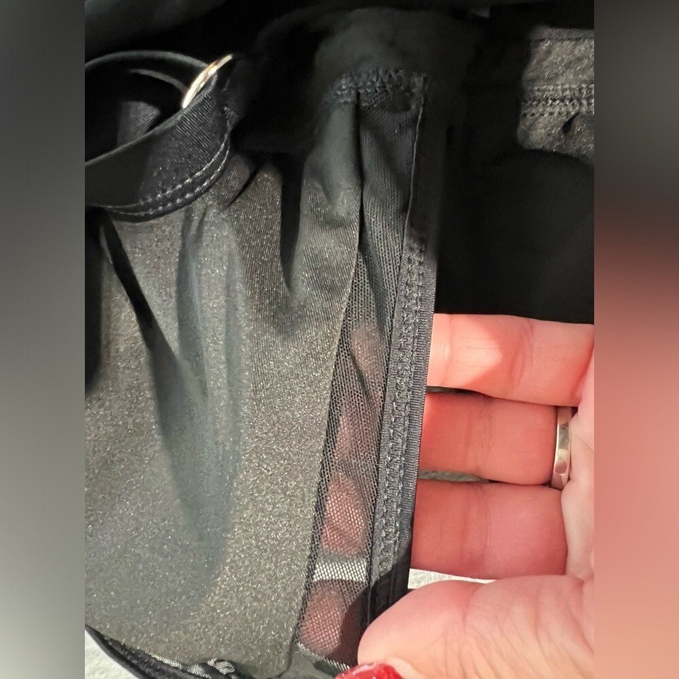 Illusion Swimsuit 1 Piece Women L Black Deep V Cut Ruched Padded Cups ...