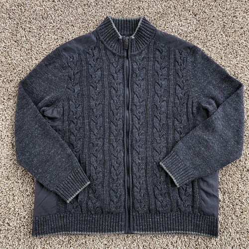 Tommy Bahama Zip Up Cable Knit Sweater Mens Size XL Dark Gray Wool ...