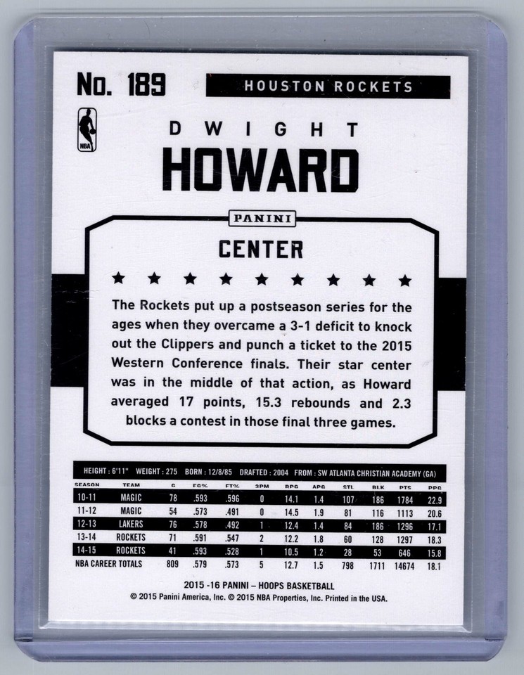 2015-16 Hoops #189 Dwight Howard Silver #/299 | eBay