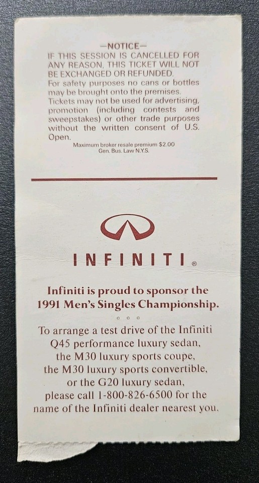 U.S. Open Tennis Ticket Stub 8/28 1991 Stefan Edberg Jim Courier Jimmy ...
