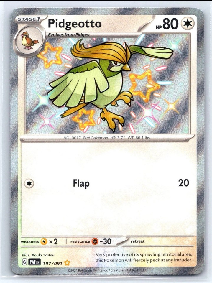 Pidgeotto - 197/091 - Paldean Fates Shiny - NM - Pokemon - | eBay