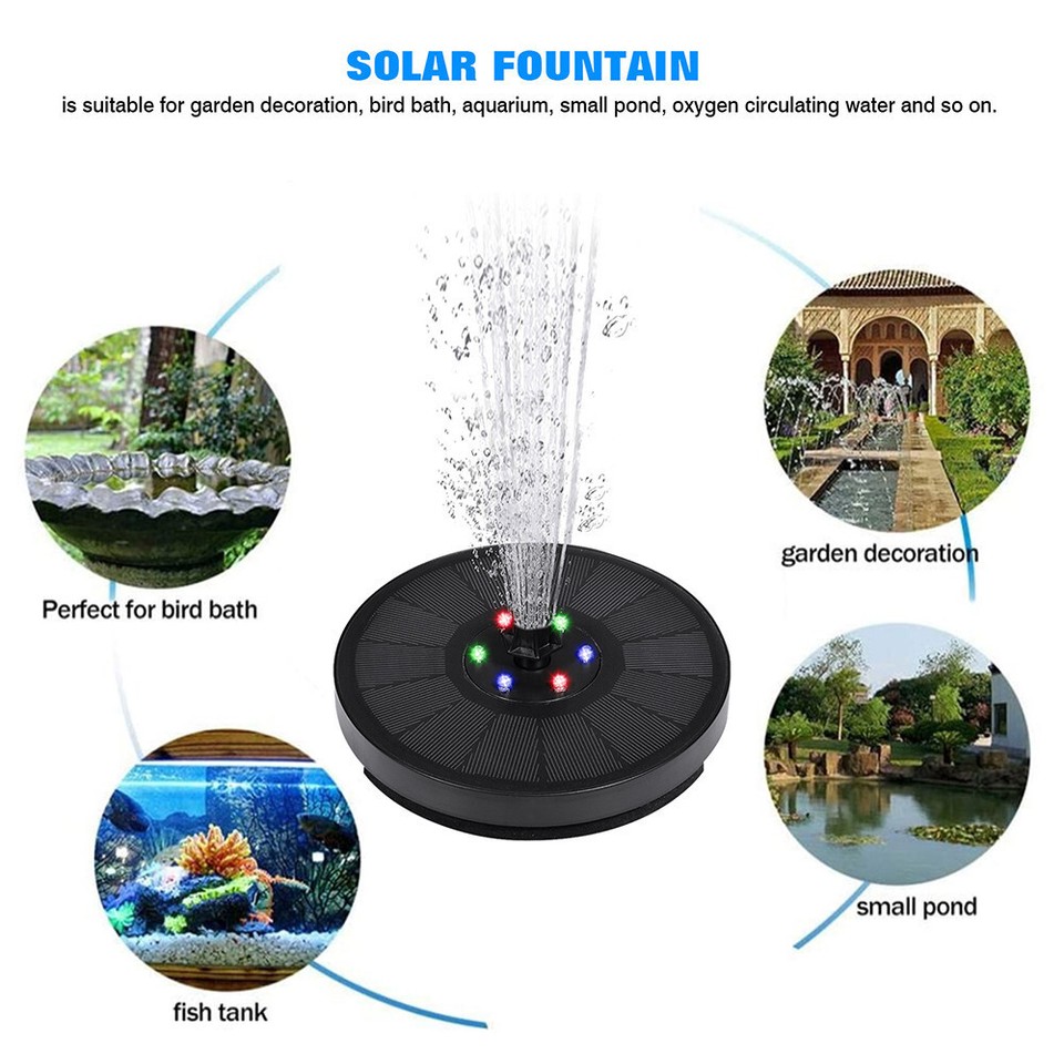 Solar Powered Fountain Water Pump Night Floating Pool Bird Bath Kit ...