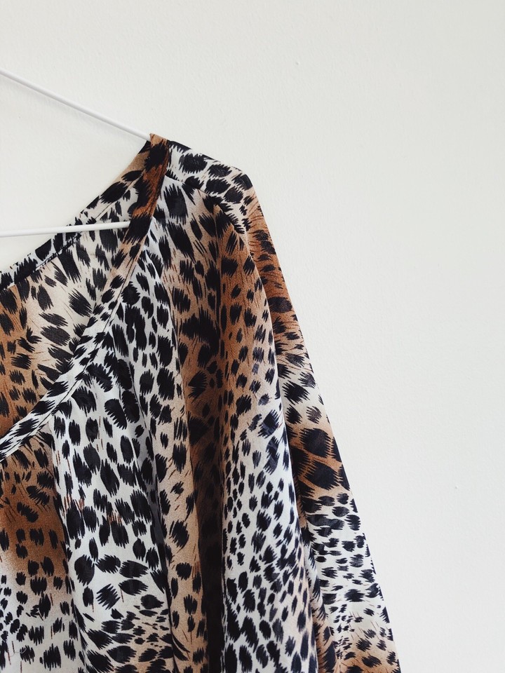 Cotton On Women's Size S Oversized Sheer 3/4 Sleeve Blouse Top Leopard ...