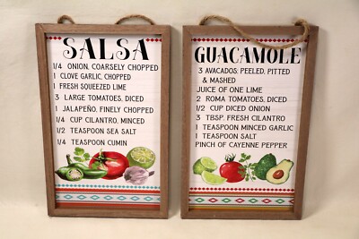 Salsa And Guacamole Recipe Sign Set handy kitchen décor recipe display ...