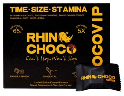 Rhino-Choco VIP Dark Chocolate for Men Extra Strength (10g) Box of 12 ...