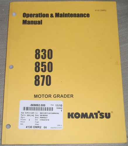 Komatsu 830 850 870 Moteur Niveleuse Opérateur Opération & | eBay