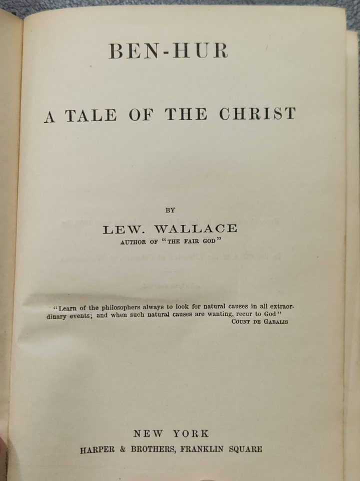 BEN-HUR: A Tale Of The Christ ~ Lew Wallace 1880 hc ~ FIRST EDITION 1st ...