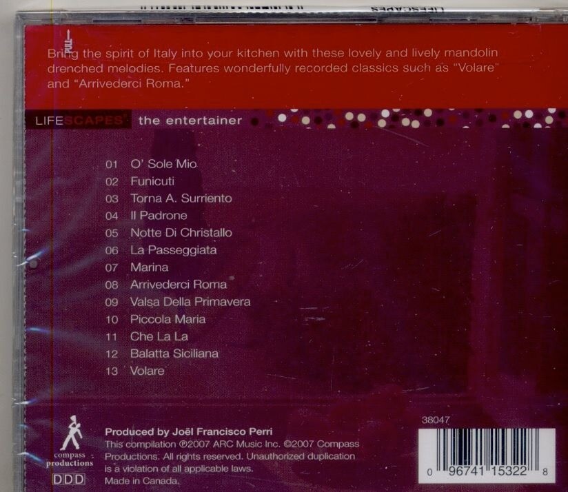 TUSCAN KITCHEN ITALIAN ENTERTAINING CD, 13 Songs, "Mandolin-drench ...