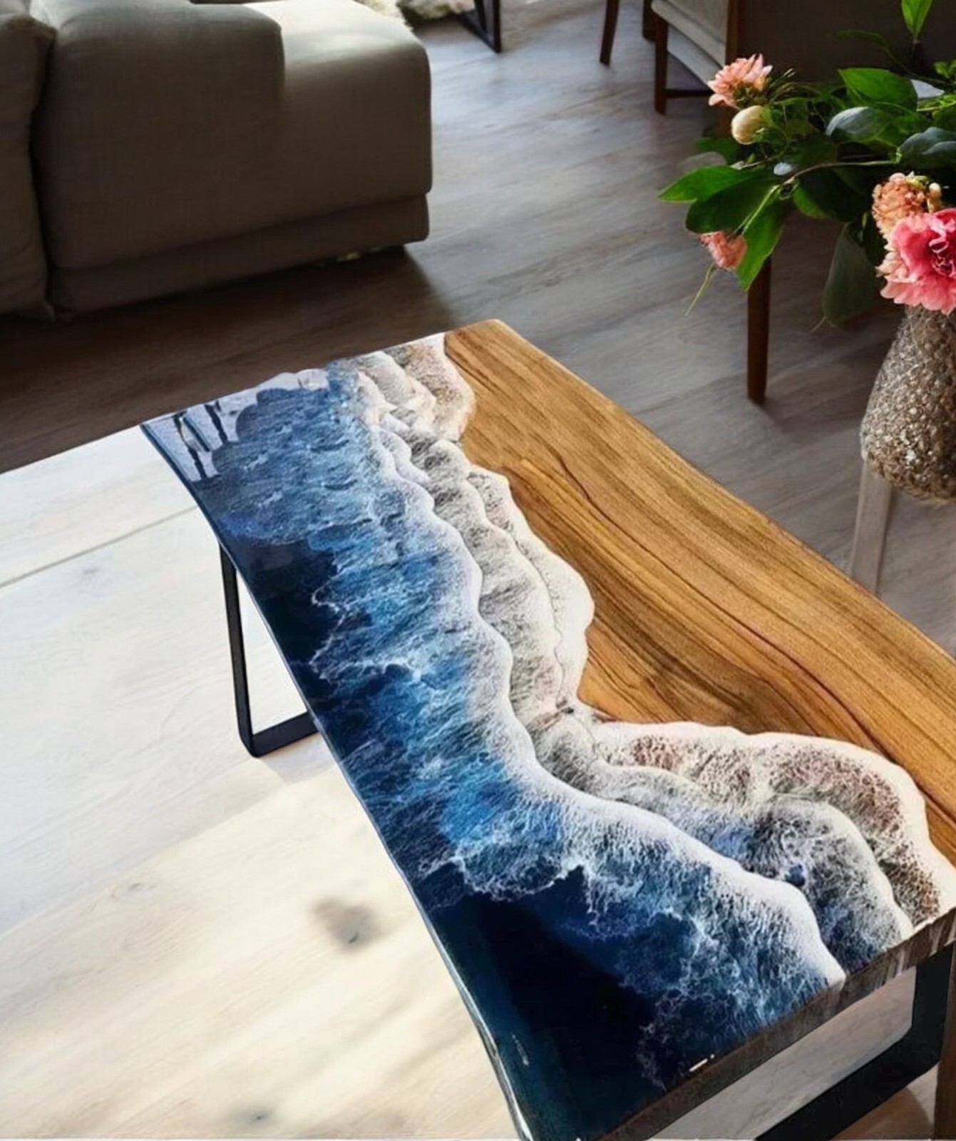 Luxurious Ocean Wave Epoxy Resin Centerpiece Countertop Handmade Dining ...