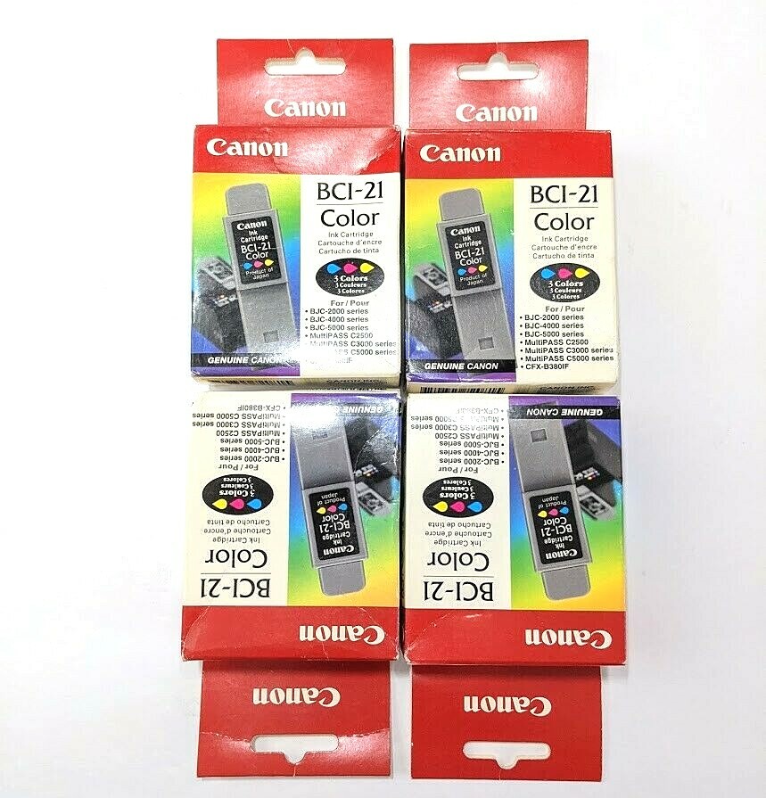Genuine Lot of 4 Canon BCI-21 Color Ink Cartridges for BJC-2000/4000 ...