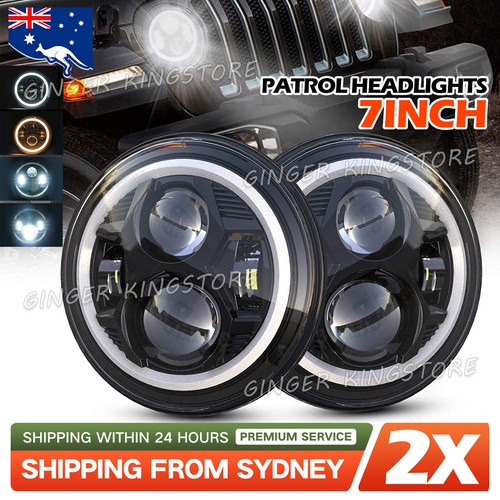 2Pcs 7"Inch Round LED Headlights Hi-Lo Angel Eyes Turn Light for GQ ...