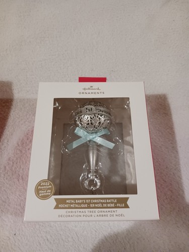 Hallmark Christmas Ornament Premium Metal Baby's 1st Christmas Rattle ...