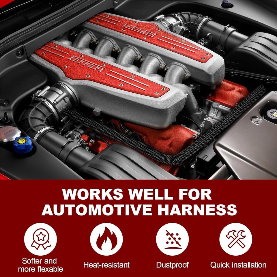 Automotive Wire Loom High Temperature Braided Loom, 1/8"-6.6Feet, Black ...