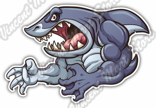 Angry Raging Strong Shark Cartoon Gift Idea Car Bumper Vinyl Sticker ...