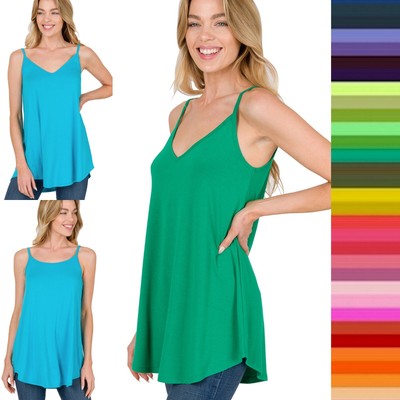 Women's V or Round Neck Front & Back Reversible Spaghetti Cami Rayon ...