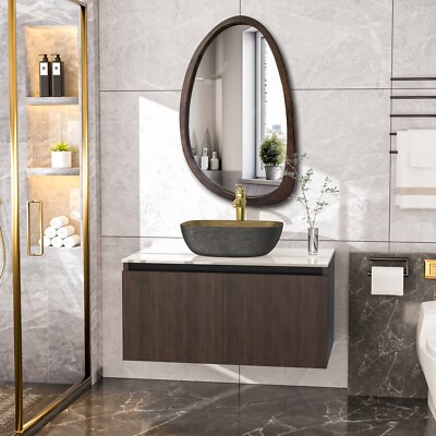 Wall Mounted Floating Bathroom Sink w/ Door Ceramic Basins & Sintered ...