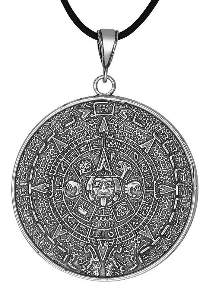 Sterling Silver Aztec Calendar Medal Charm Pendant Necklace Oxidized ...