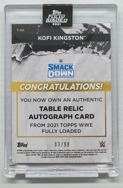 2021 Topps WWE Fully Loaded Kofi Kingston Table Relic Patch Auto #03/99 ...