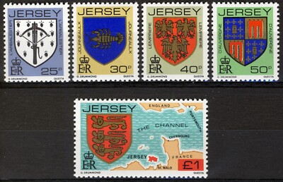 Jersey 1982, Definitive Stamps: Family Crest set MNH, Mi 273A-77A cat € ...