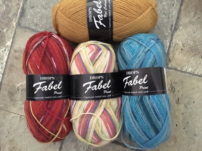 Drops Fabel Print Sock Yarn 75% Wool 4x50g. Colour as Per Photos | eBay UK