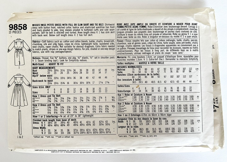 Vintage 1990 UNCUT Simplicity 9858 Misses Dress & Skirt Pattern Size 14 ...