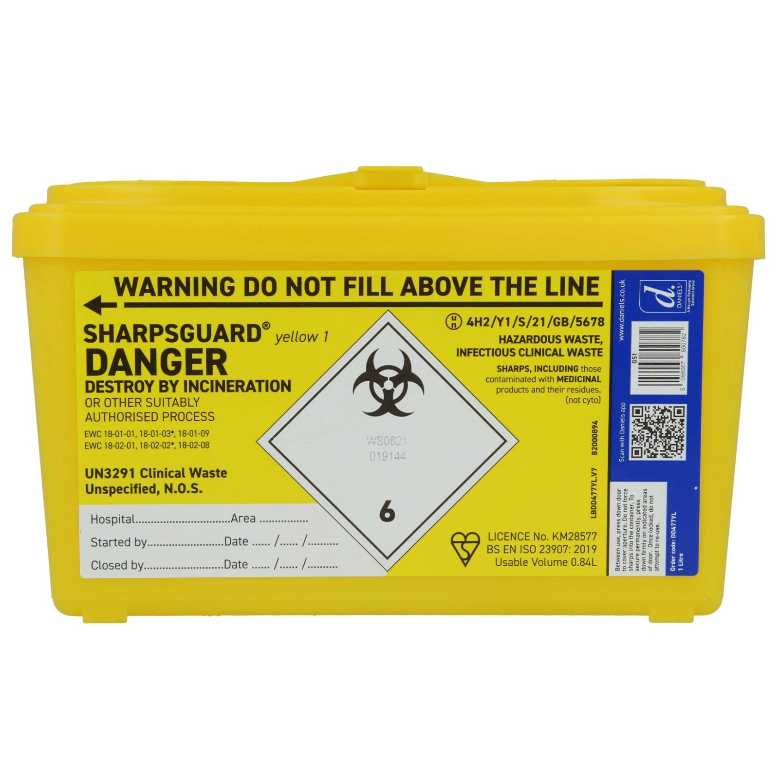 1L SHARPSAFE MEDICAL SHARPS BIN Disposable Syringe/Needle Tattoo ...