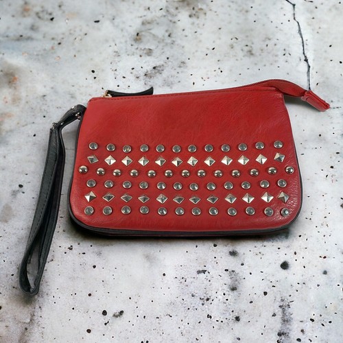 Y2K Red Wristlet Small Pouch Bag 8x5” Zipper Studs Rivets Rhinestone ...