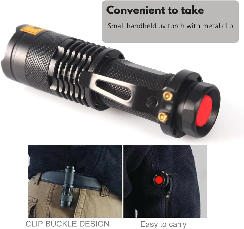 Zoomable UV Torch with Clip, UV Light Ultraviolet LED Flashlight ...