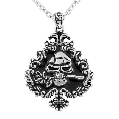 Skull Rose Spade Necklace Gothic Ivy Pendant Silver | eBay