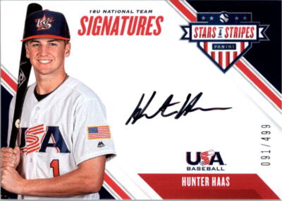 2020 USA Baseball Stars and Stripes 18U Black Ink Hunter Haas Auto /499 ...