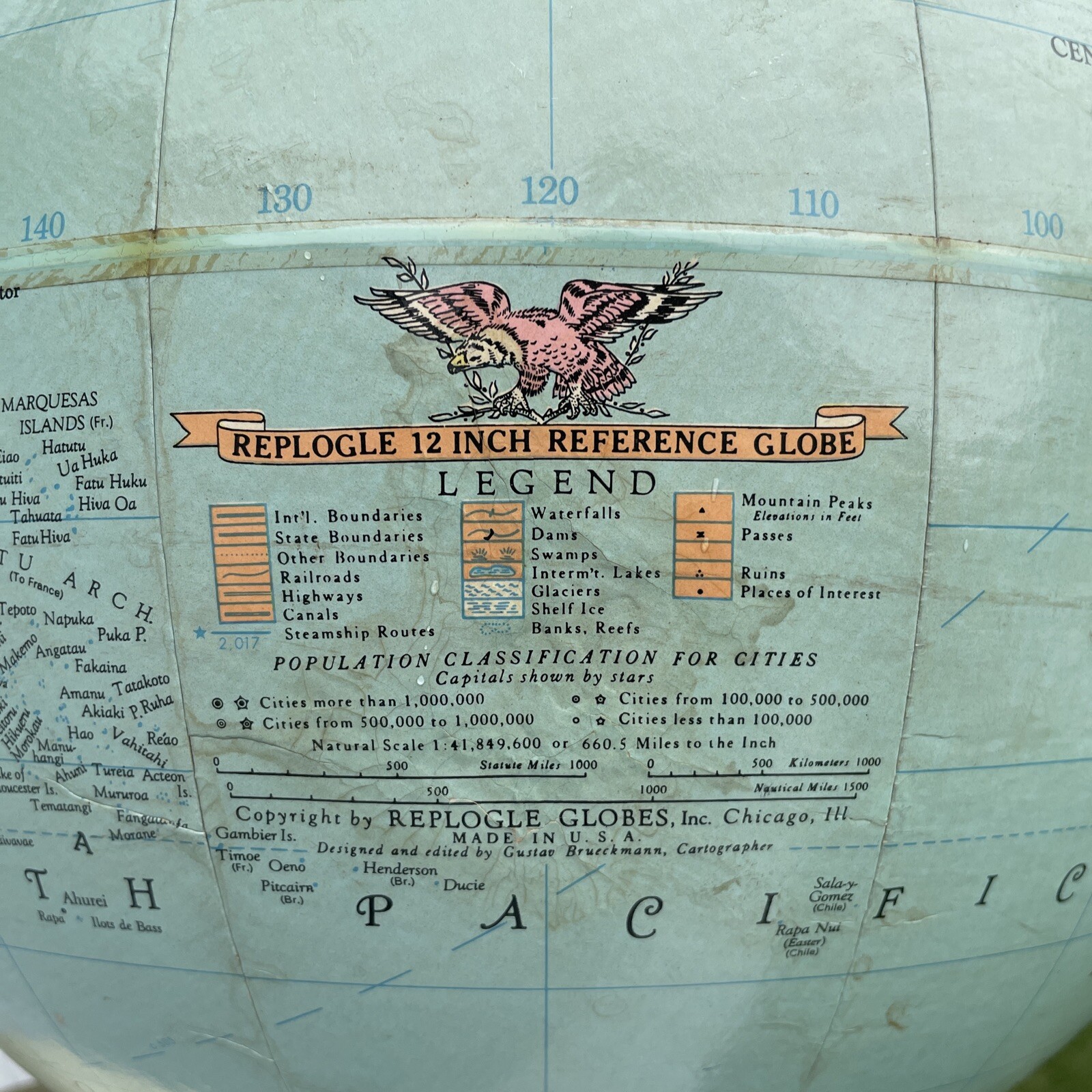 VINTAGE Replogle 12” Inch Reference Globe By Gustav Brueckmann 1960s ...