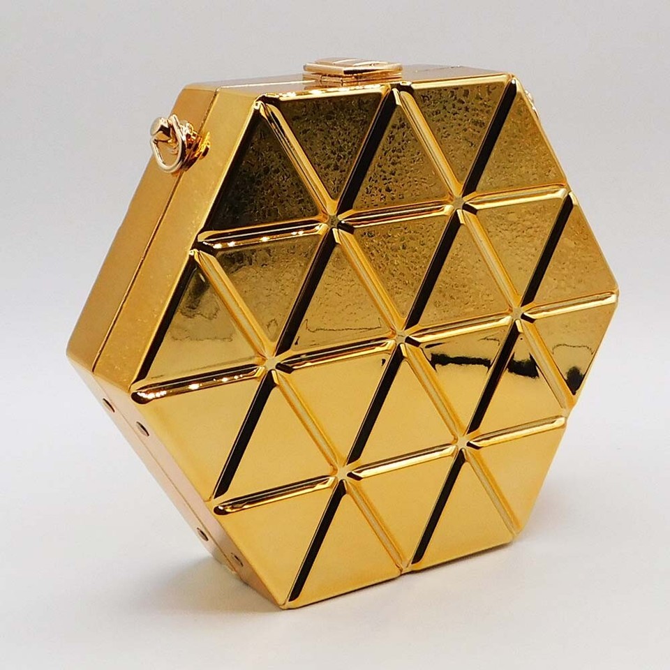 Vintage Hexagon Shape Evening Handbag w Clear Chain Clutch Wedding ...