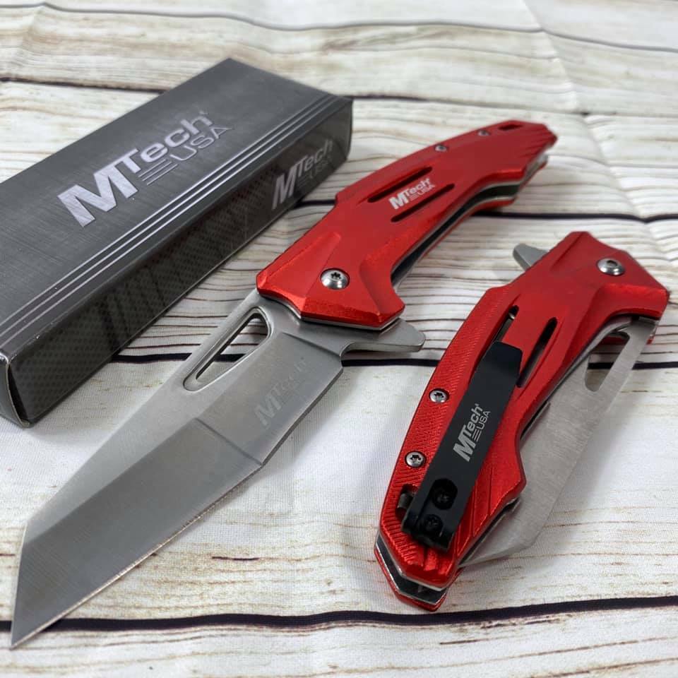 M-Tech Spring Assisted 4.5" anodized Red Aluminum Handle 3CR13 Steel ...