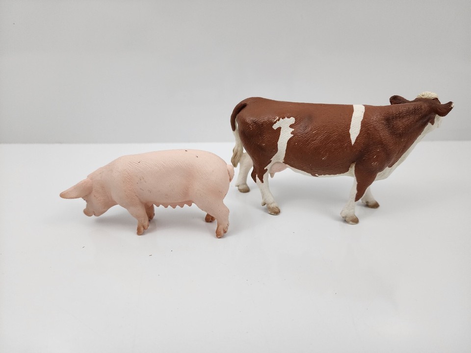Schleich SIMMENTAL Lot Of 2 COW & PIG Dairy Farm Figure Retired 13641 ...