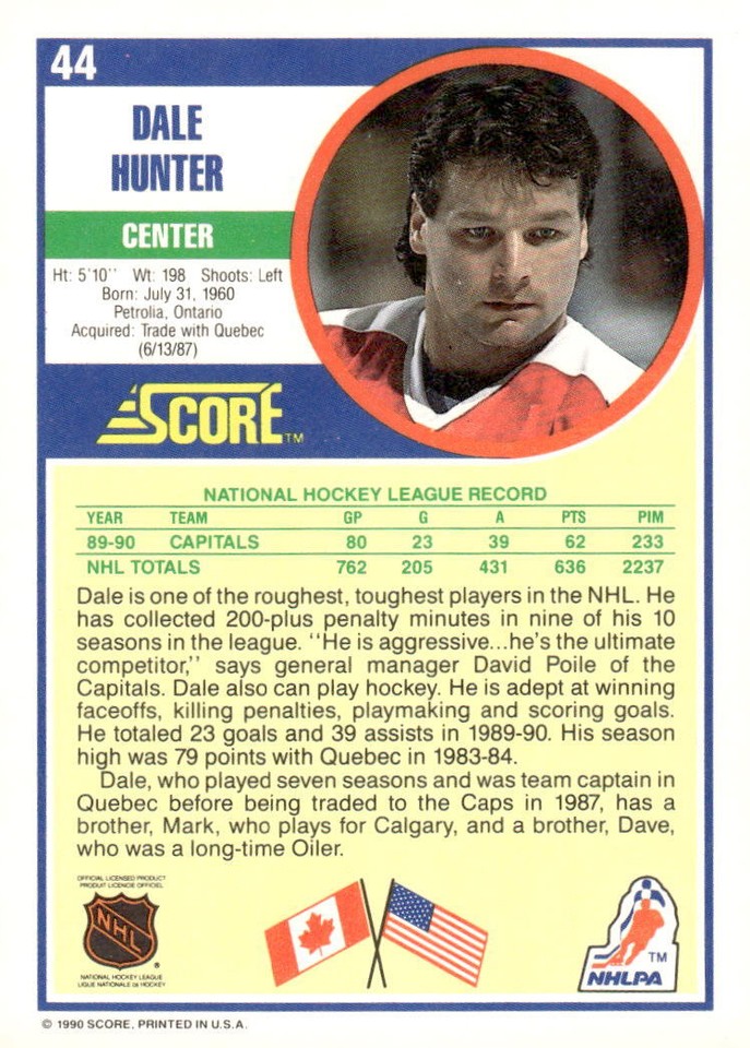 1990-91 Score Canadian #44 Dale Hunter | eBay
