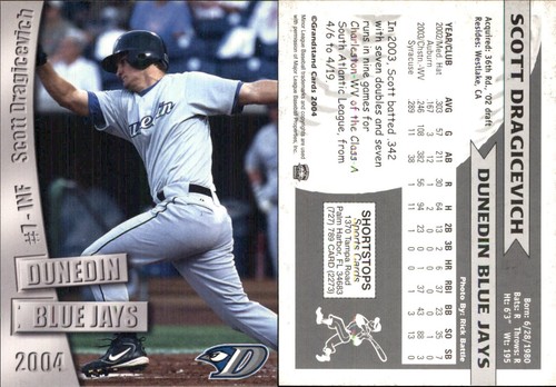 Scott Dragicevich 2004 Grandstand Dunedin Blue Jays RC Card Dunedin ...