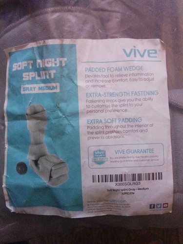 Vive Soft Night Splint Boot Brace Plantar Fasciitis Foot Pain Gray ...