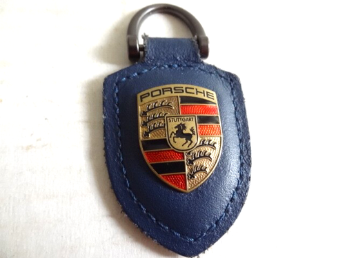 Genuine PORSCHE Crest dark blue leather keychain keyring | eBay