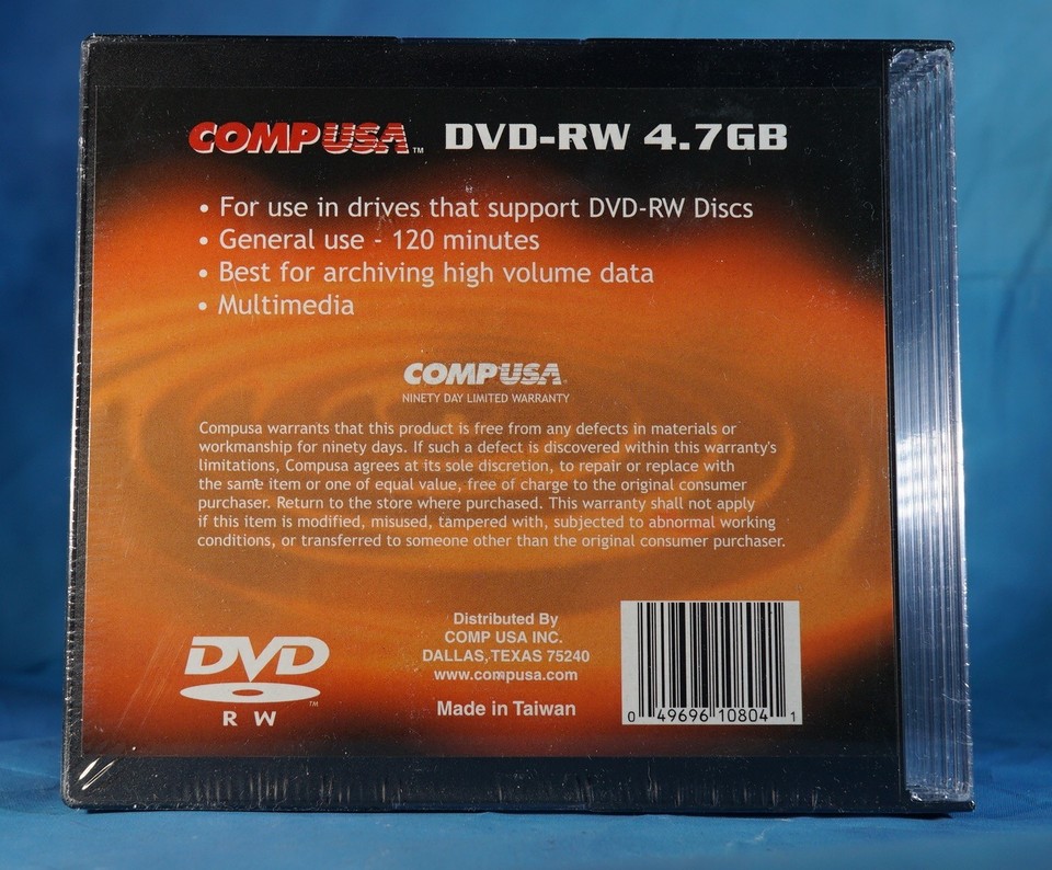 NEW Vintage CompUSA DVD-RW 10-pack Recordable Discs with Thin Jewel ...