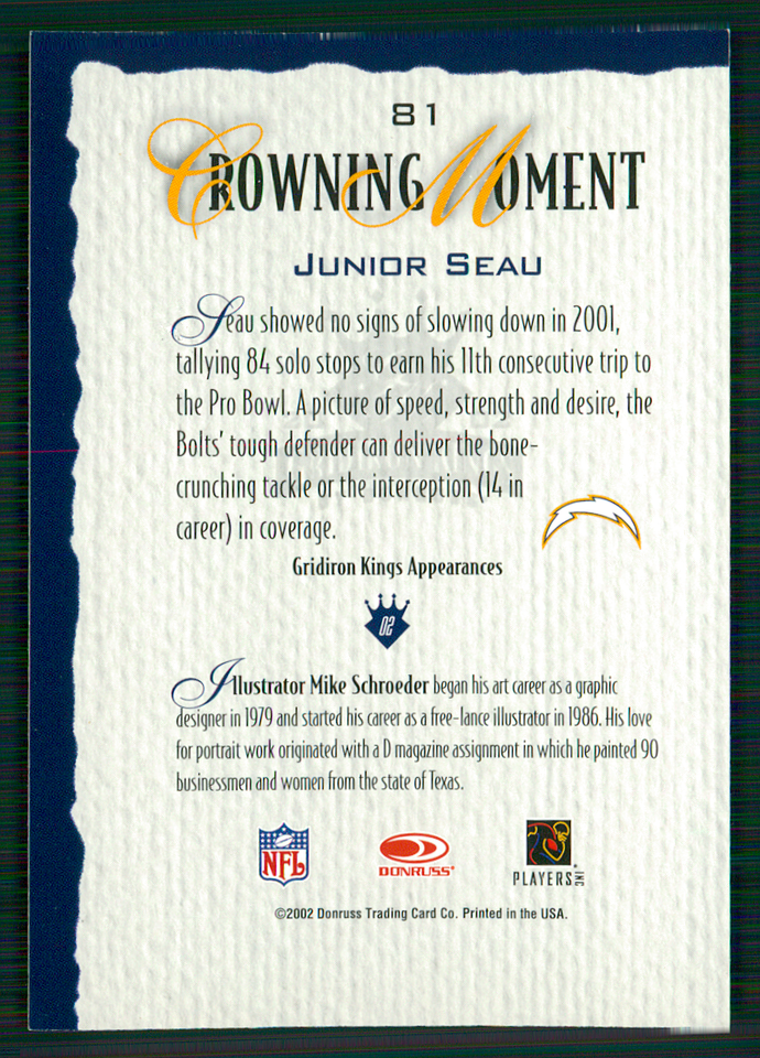 2002 Donruss Gridiron Kings - Junior Seau #81 | eBay